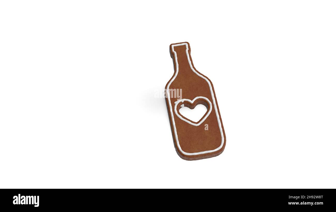 3d Rendering Of Gingerbread Cookie In Shape Of Symbol Of Wine Bottle