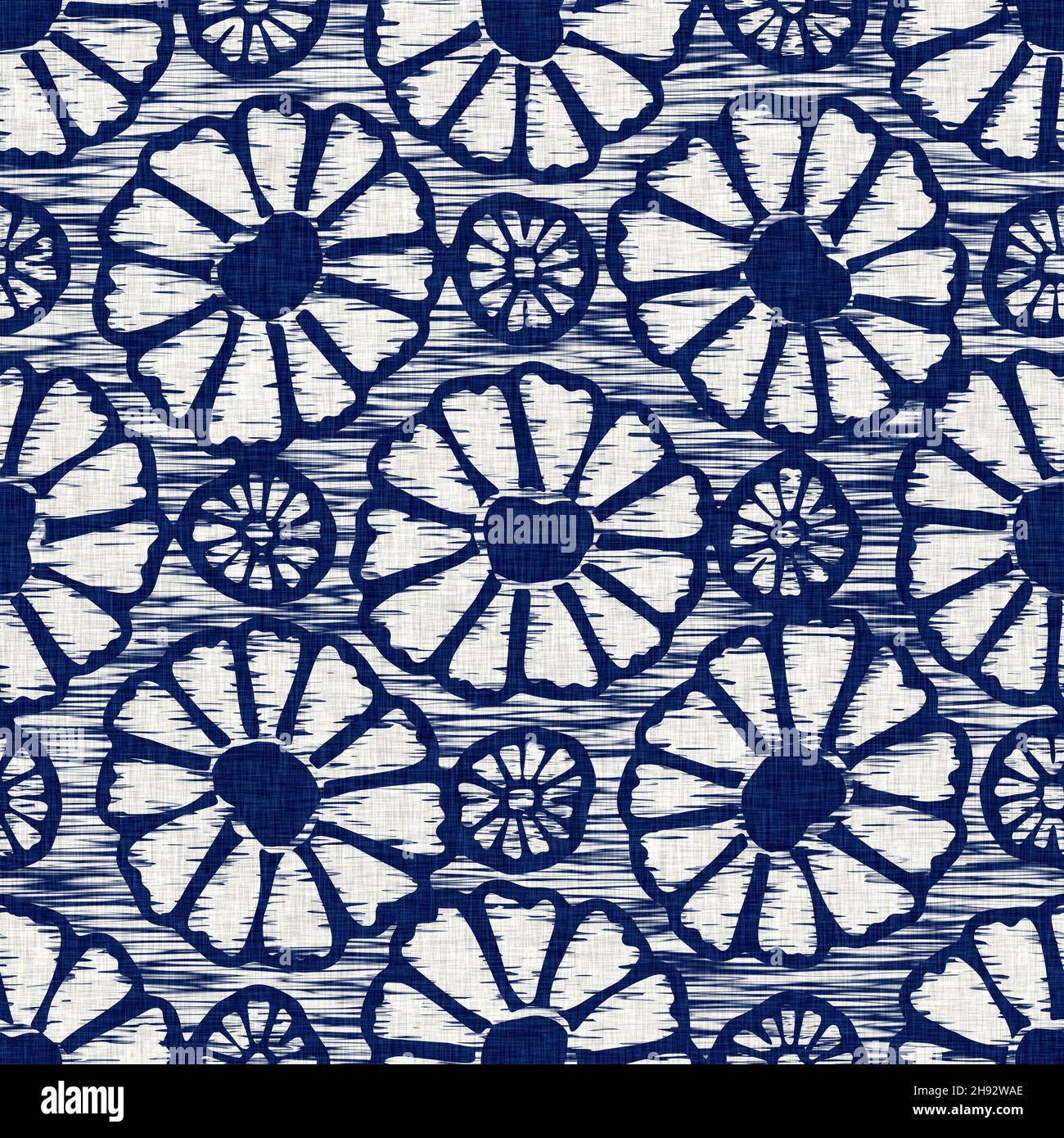Indigo dyed fabric flower pattern texture. Seamless textile fashion ...