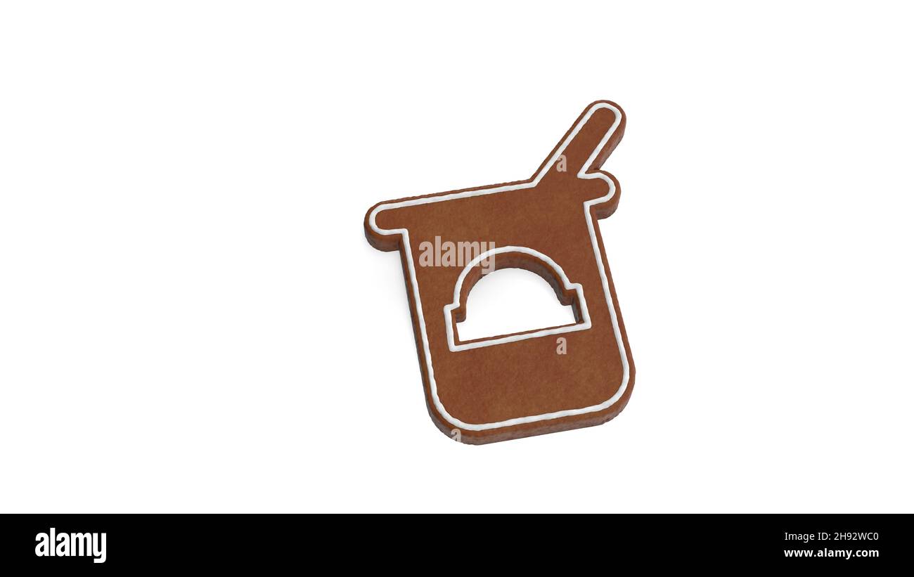 3d Rendering Of Gingerbread Cookie In Shape Of Symbol Of Yogurt In A Cup With A Spoon Isolated