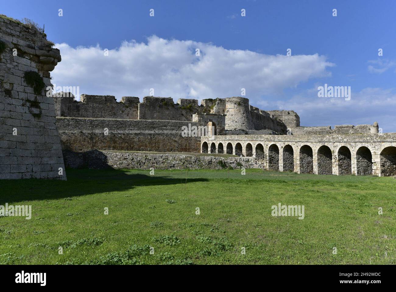 Landscape with panoramic view of Methoni Castle a medieval ...