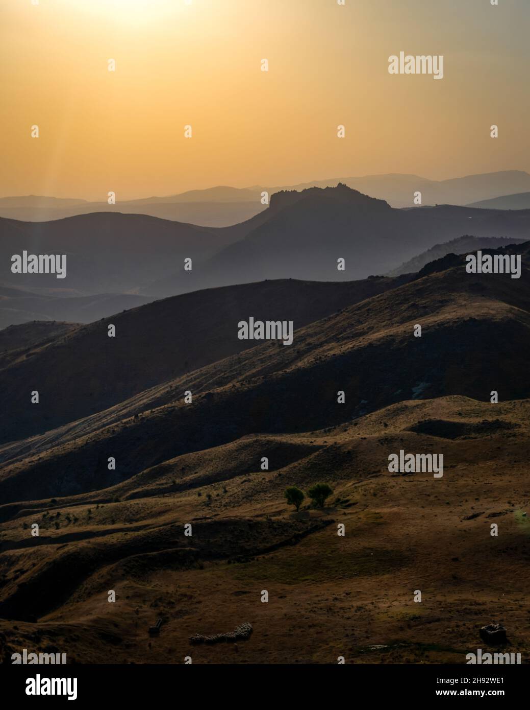 Geological formation of Emirdag plateau at sunset, Turkey Stock Photo ...