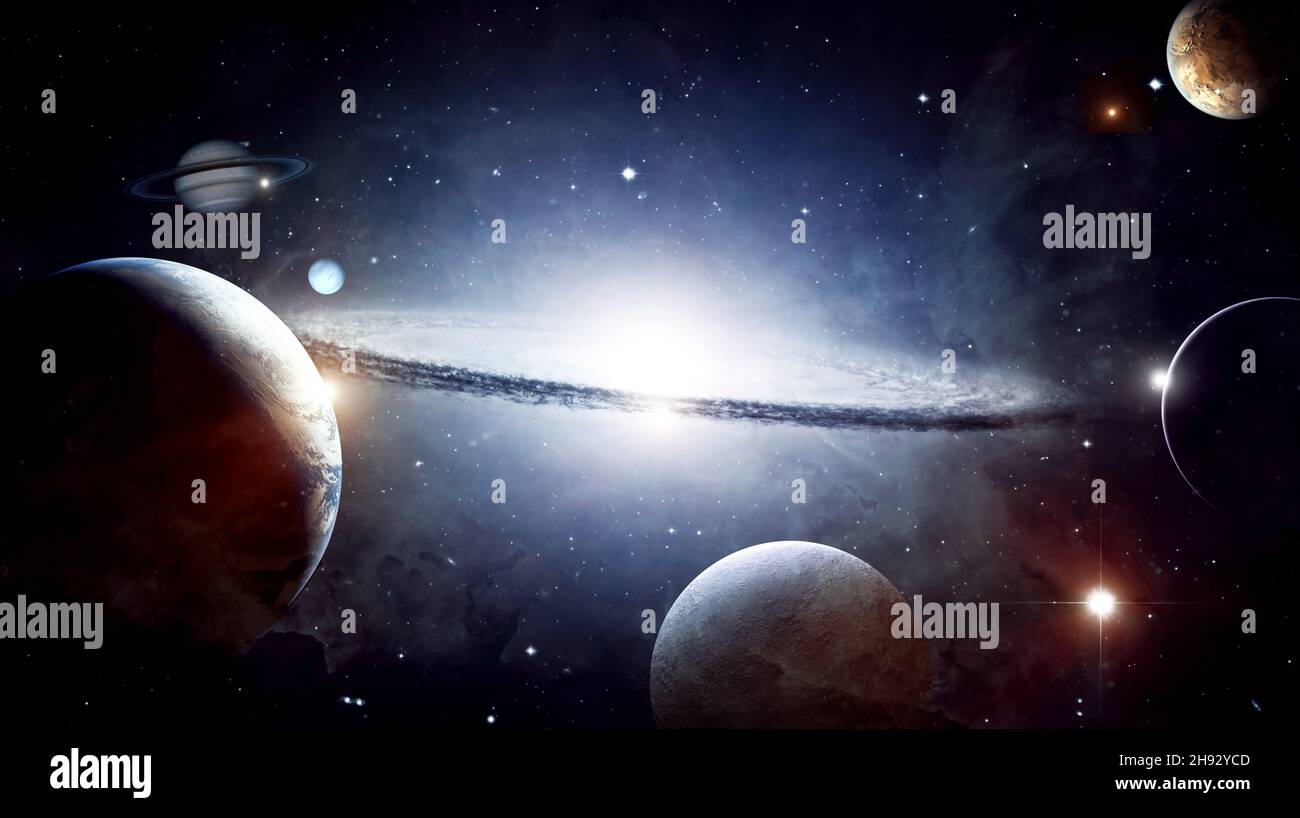 Planets and galaxy in outer space Stock Photo - Alamy