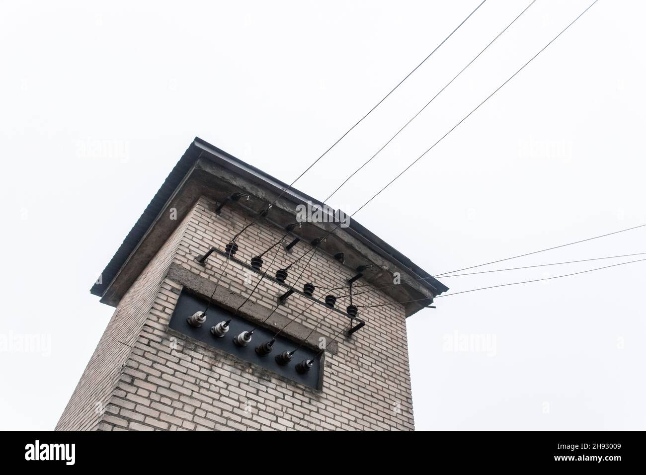 Old transformer booth, power connection and energy volt box Stock Photo ...