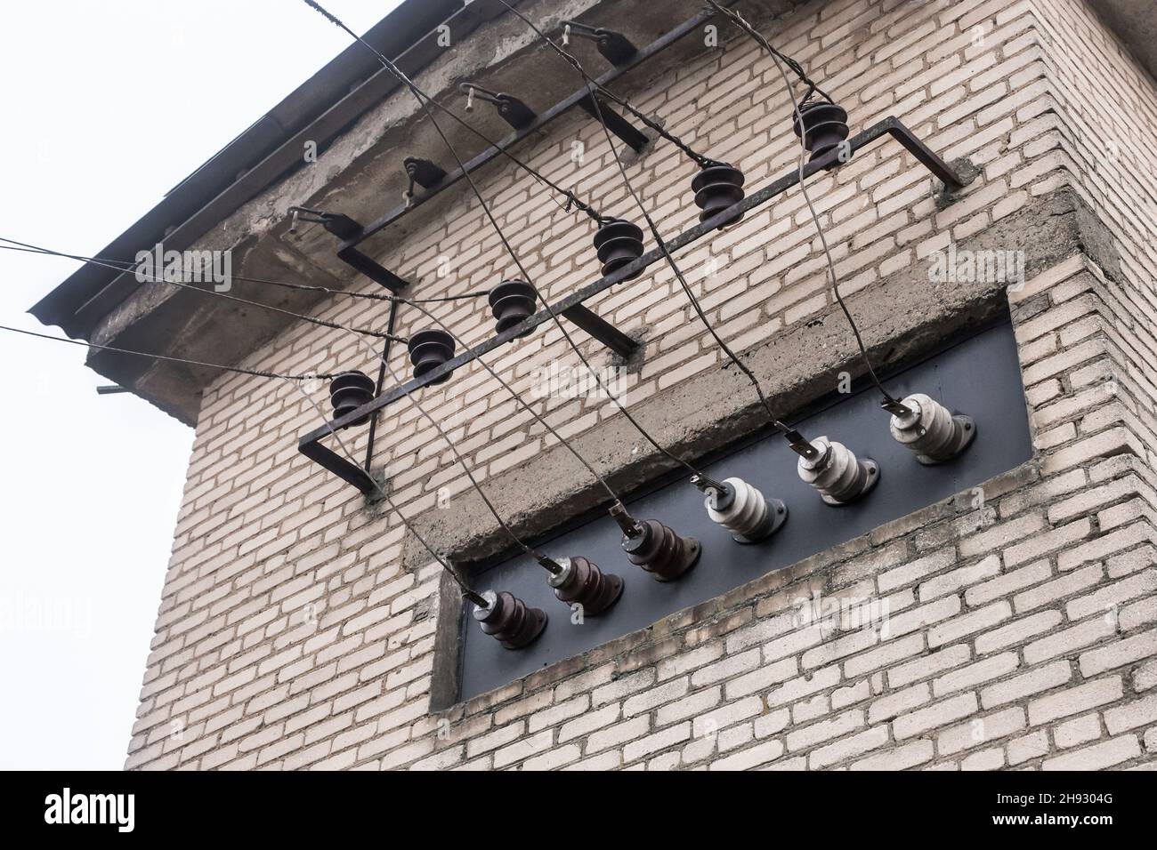 Old transformer booth, power connection and energy volt box Stock Photo ...