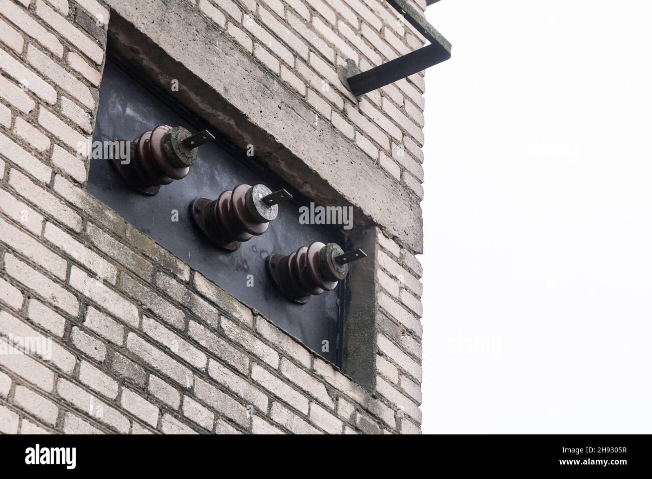 Old transformer booth, power connection and energy volt box Stock Photo ...