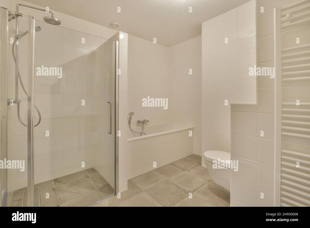 Interior of modern bathroom with shower cabin in the modern washroom ...