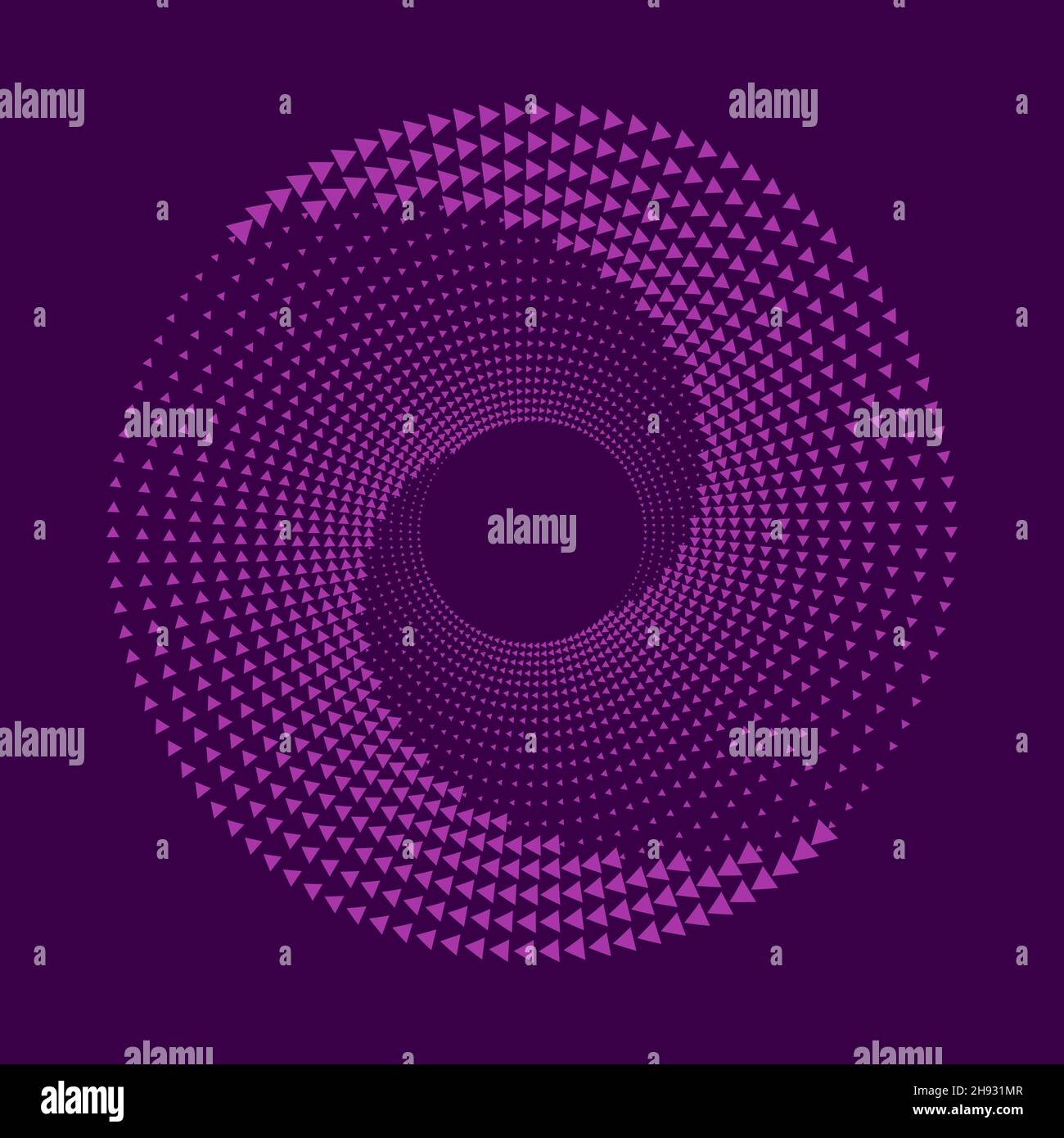 Abstract violet tiny triangles in circle form. Halftone dots. Trendy ...