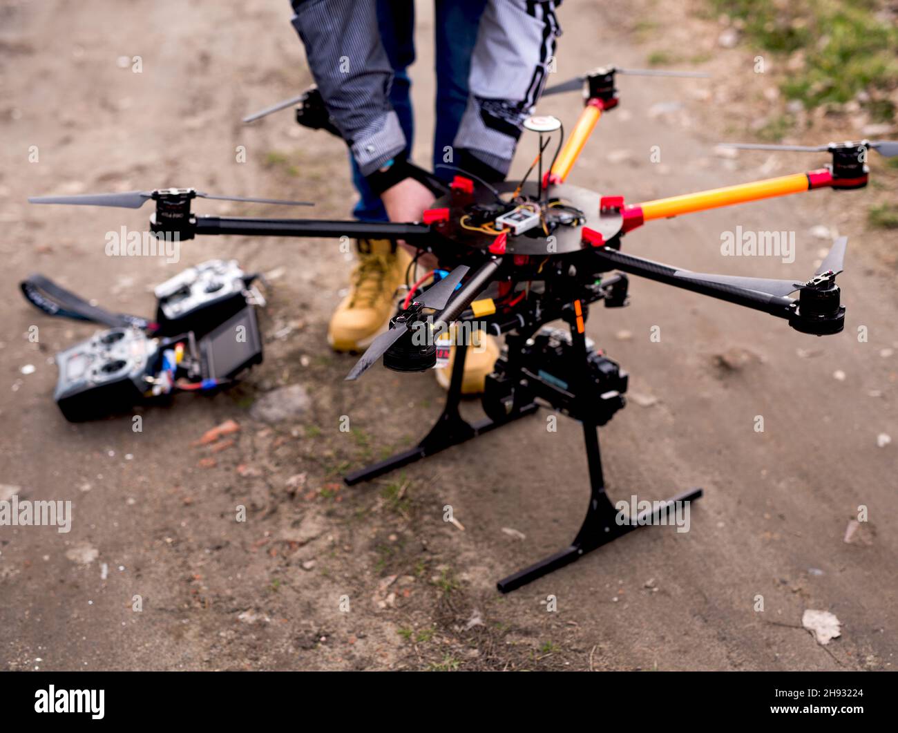 Future of recording filming photographing. Preparing drone for take of ...