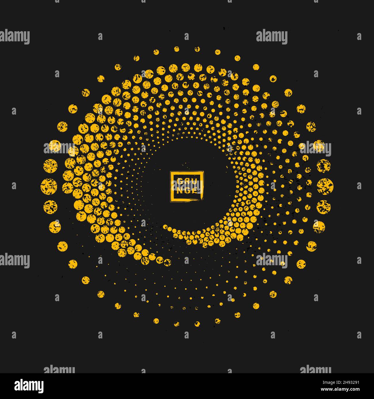 Grunge yellow textured rounded dotted shape. Geometric art. Trendy ...