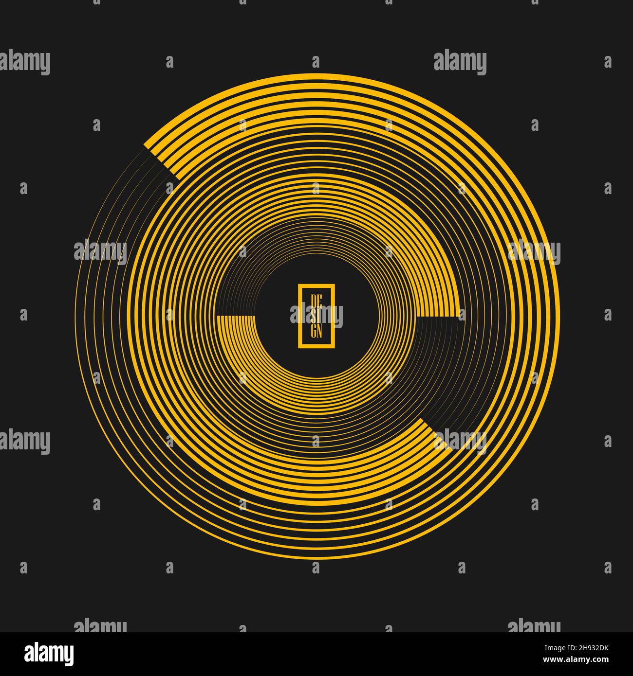 Yellow concentric abstract lines in round form. Trendy design element ...