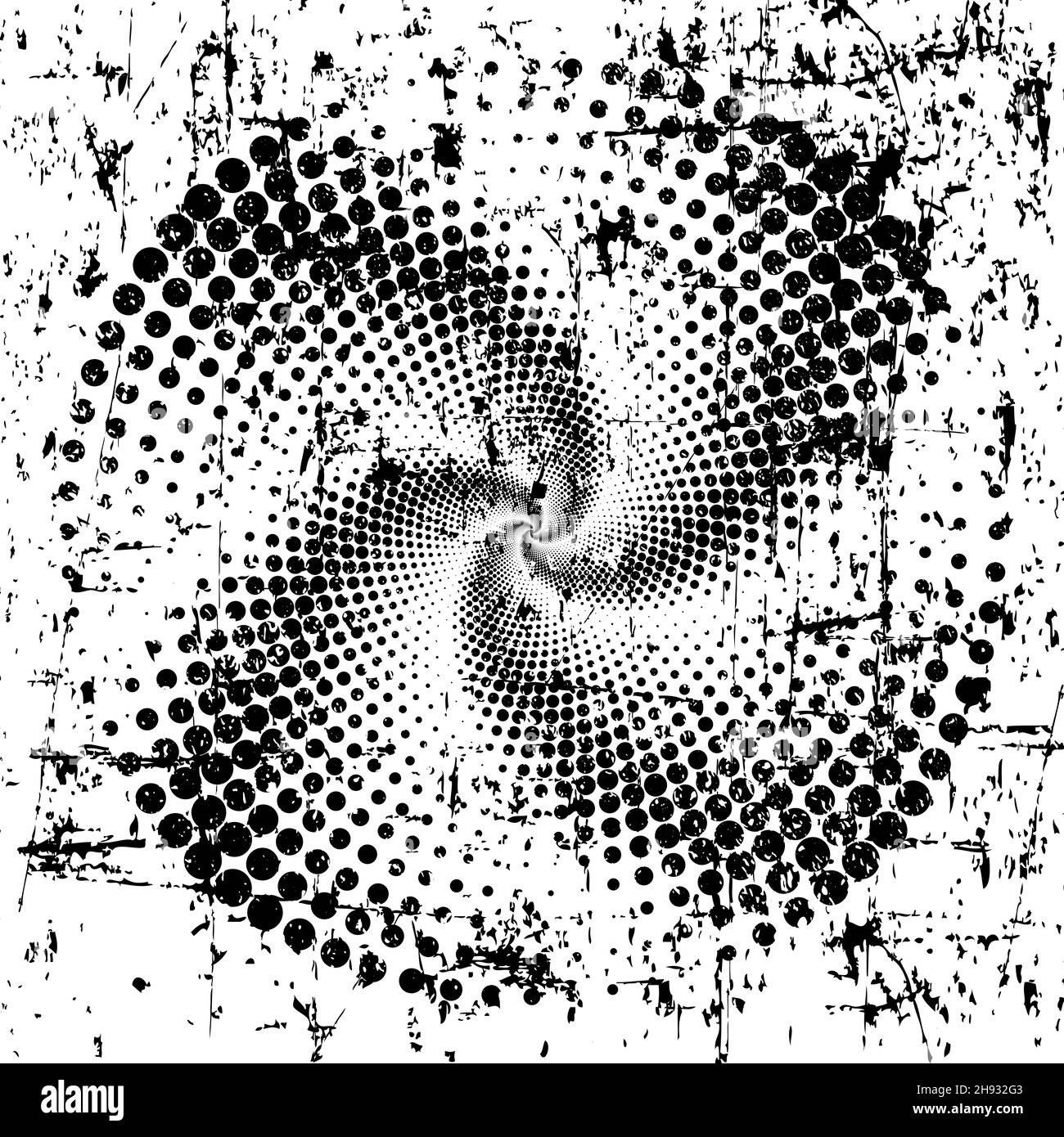 Black grunge halftone dotted lines in vortex form. Retro grunge pattern ...