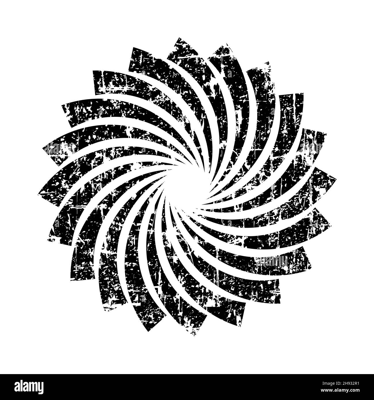 Black grunge vector shape in spiral form. Distress grainy urban texture ...