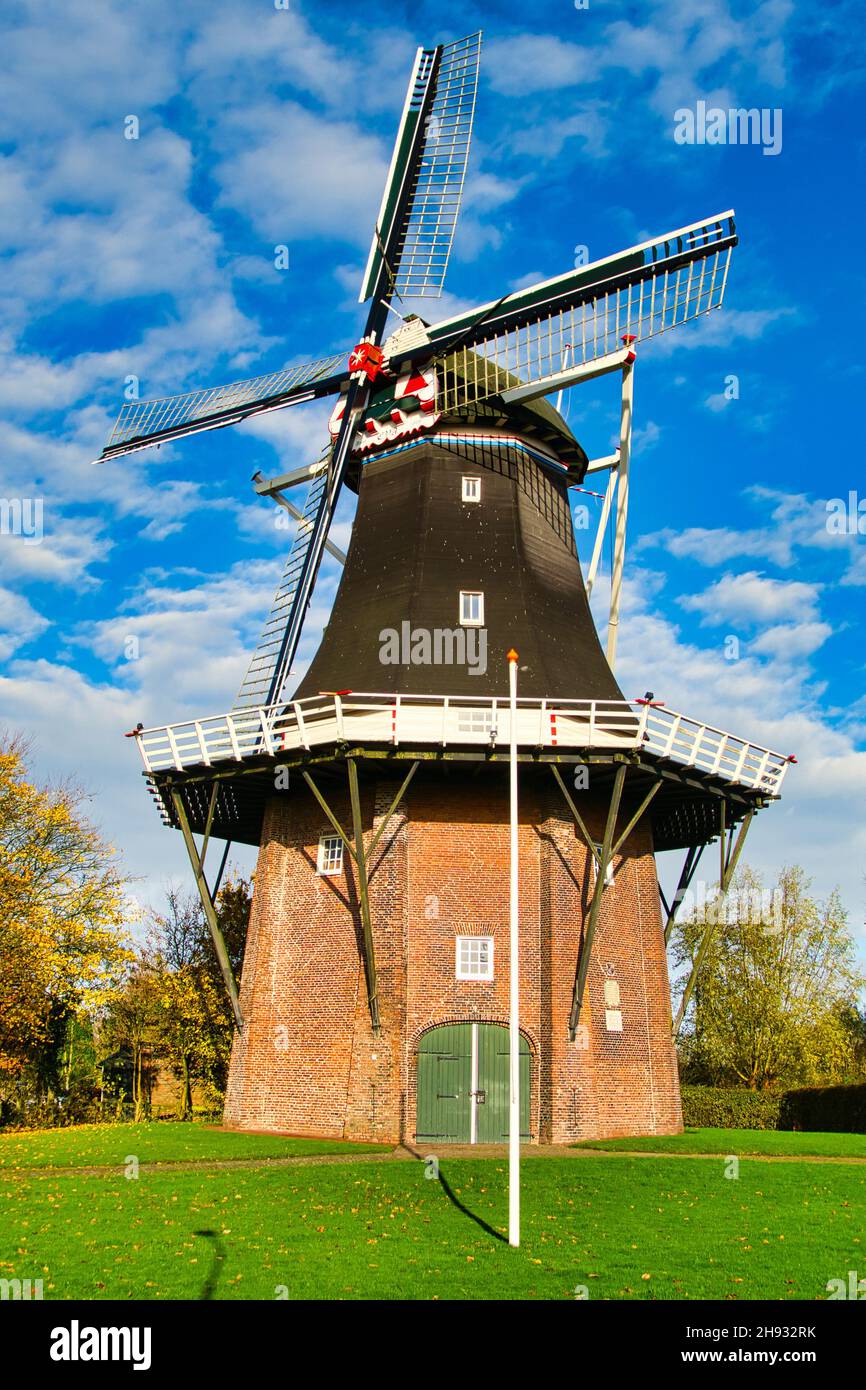 Traditional Dutch windmill, the wheat and hulling mill Eva in the ...