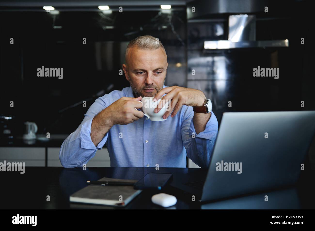 Relaxed successful middle aged entrepreneur, freelancer, developer ...