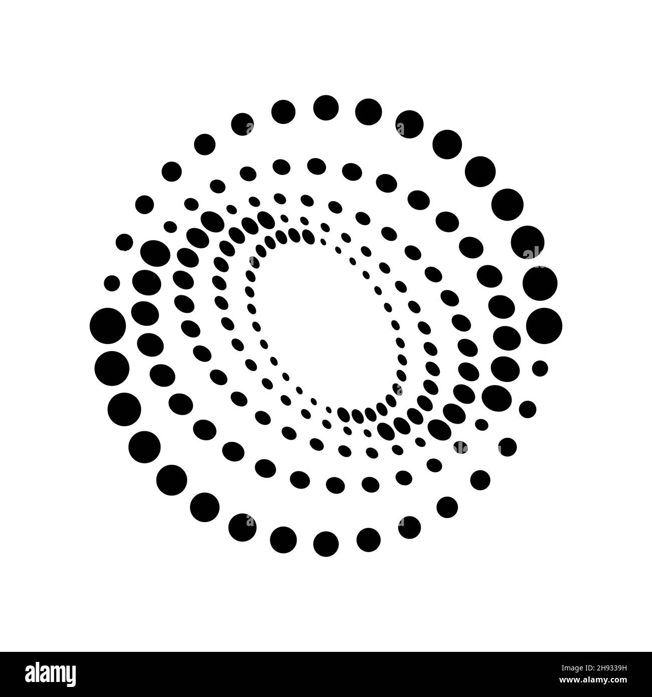 Black concentric dots in vortex form. Halftone design element for ...