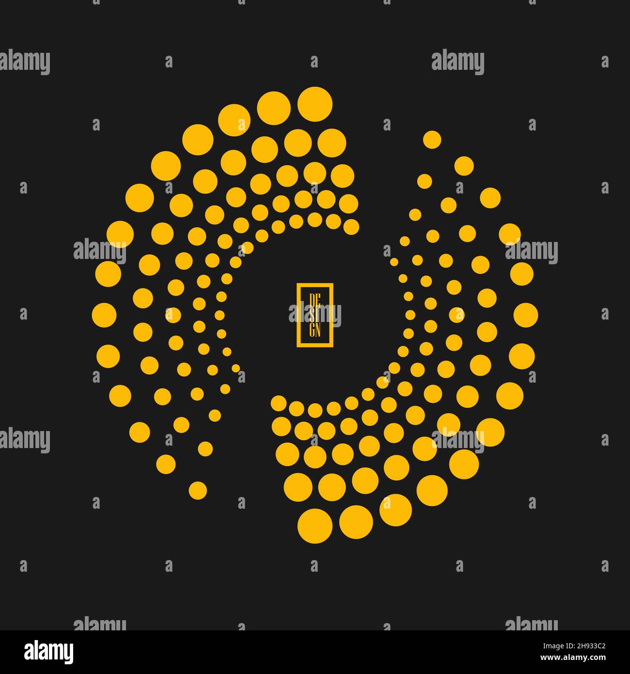 Yellow concentric dots in round form. Halftone design element for ...