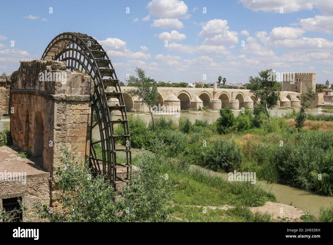Arab water wheel on the banks of the river Rio Guadalquivir, Cordoba ...