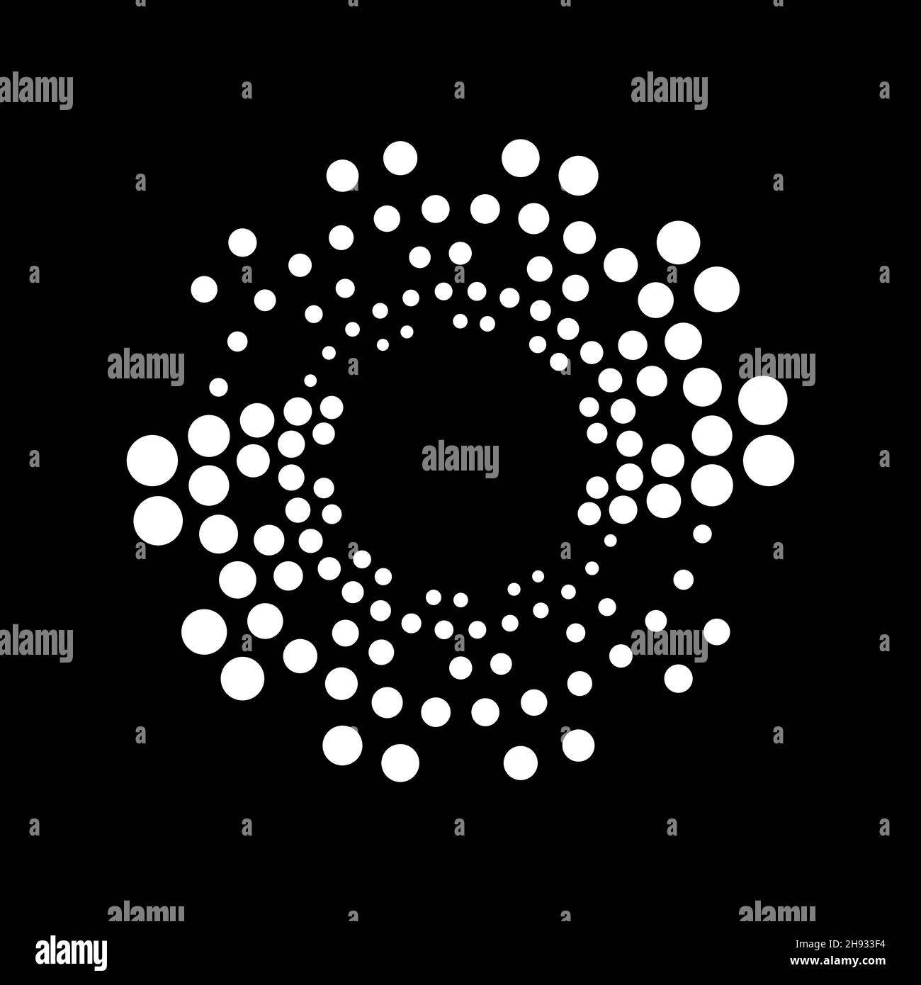 White radial dotted lines in round form. Halftone design element for ...