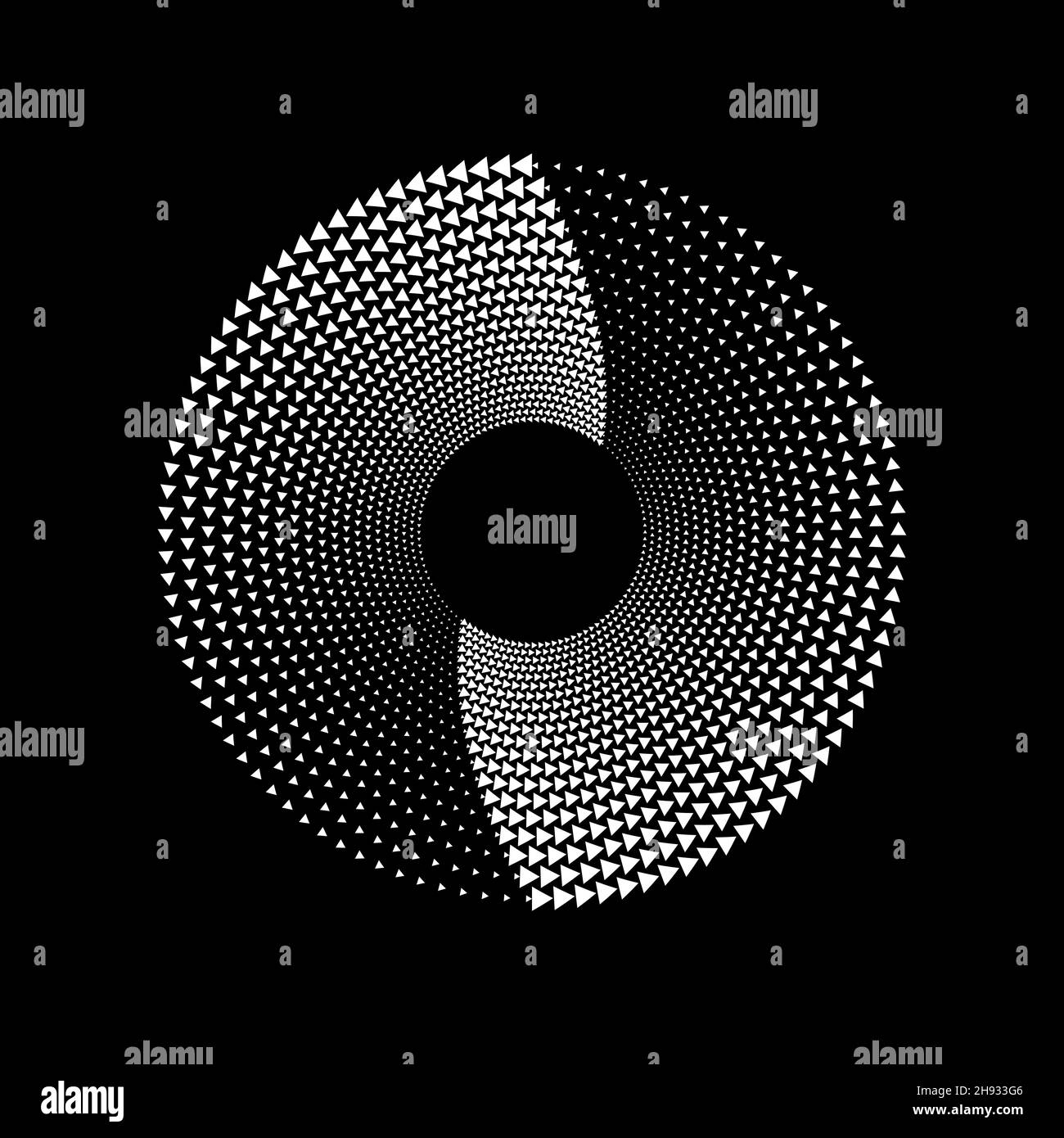 Abstract tiny white triangles in round form. Geometric art. Halftone ...
