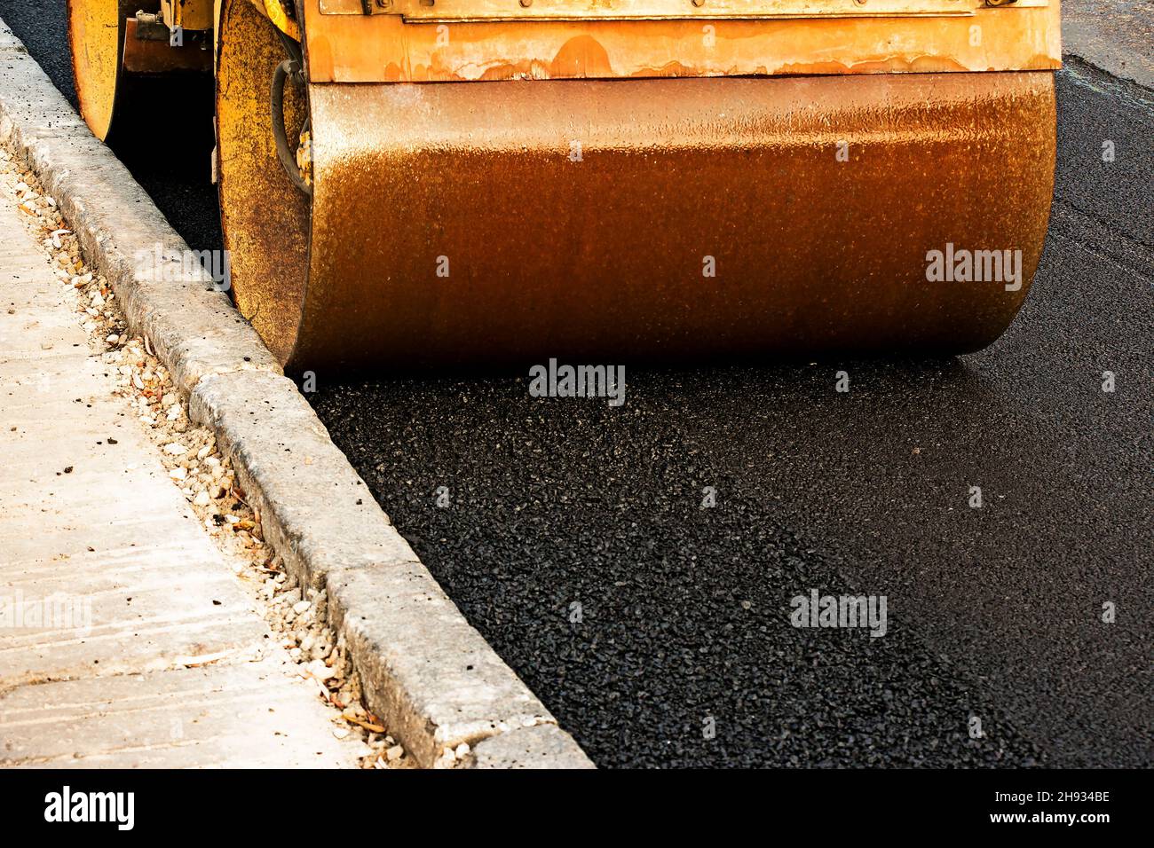 Compact steamroller flatten out the asphalt. Heavy Vibration roller at ...