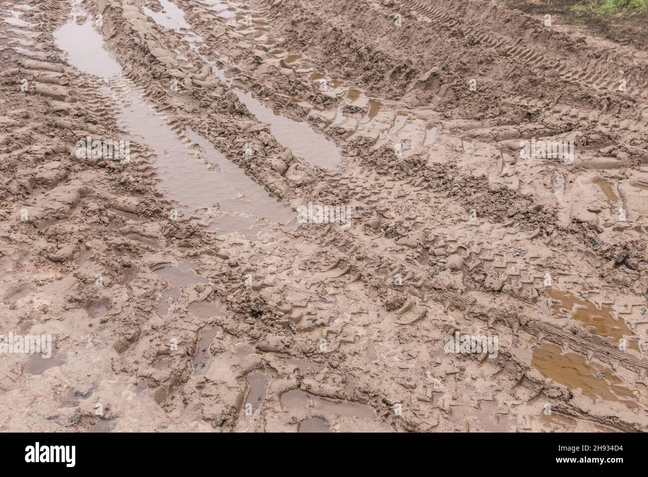 Track pattern trail from vehicle on dirty sandy road soil from wheel ...