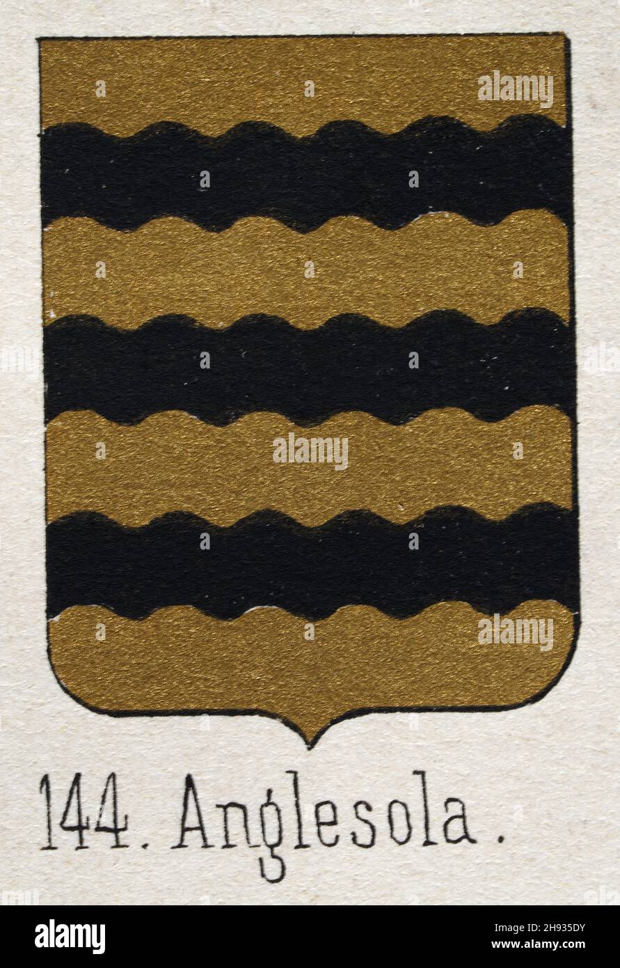 Anglesola heraldry, Illustration of a coat of arms, Black wave stripes ...