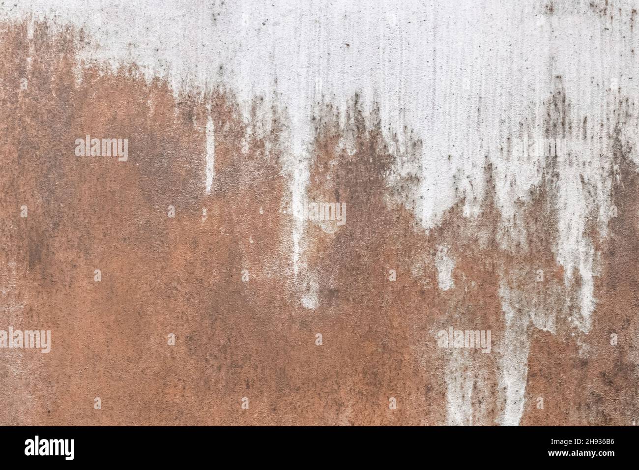 Old dirty rusty brown metal with white paint on iron surface worn ...