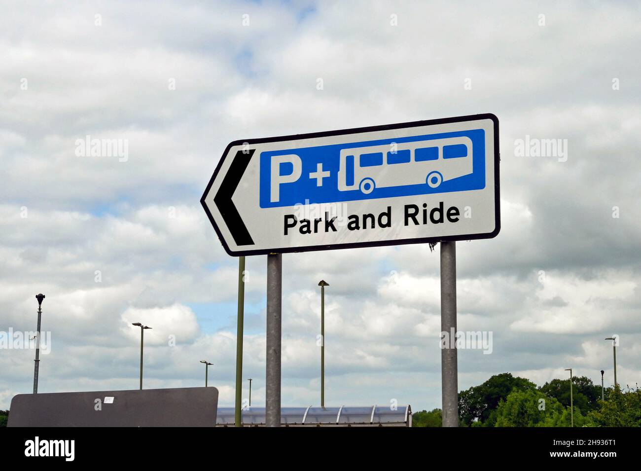 Sign for a park and ride facility near a railway station Stock Photo ...