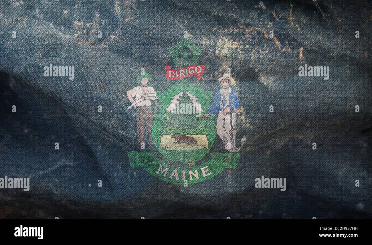 Top view of retro flag of African Americans of Maine state, untied ...