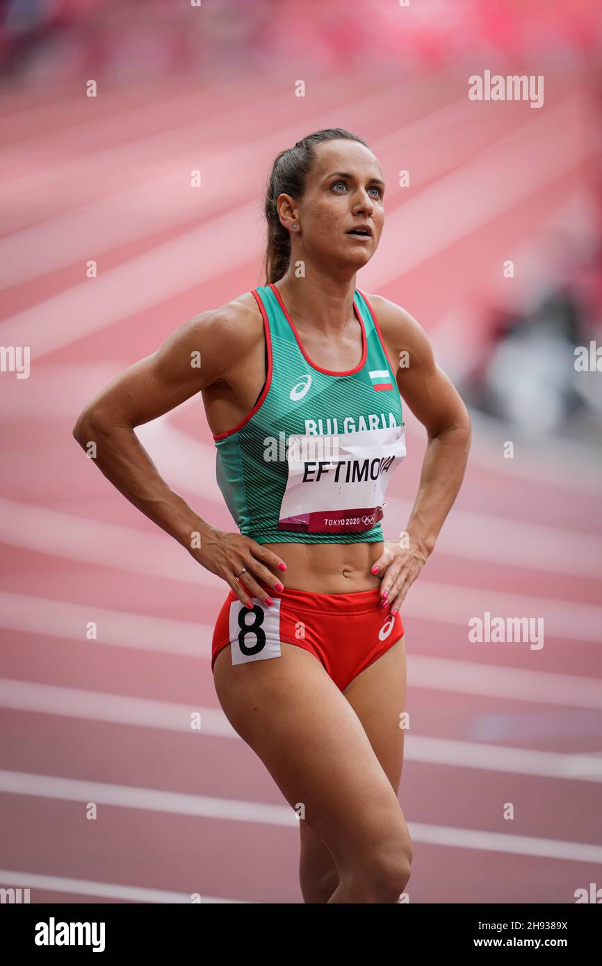 Inna Eftimova competing in the 100 meters of the 2020 Tokyo Olympics ...