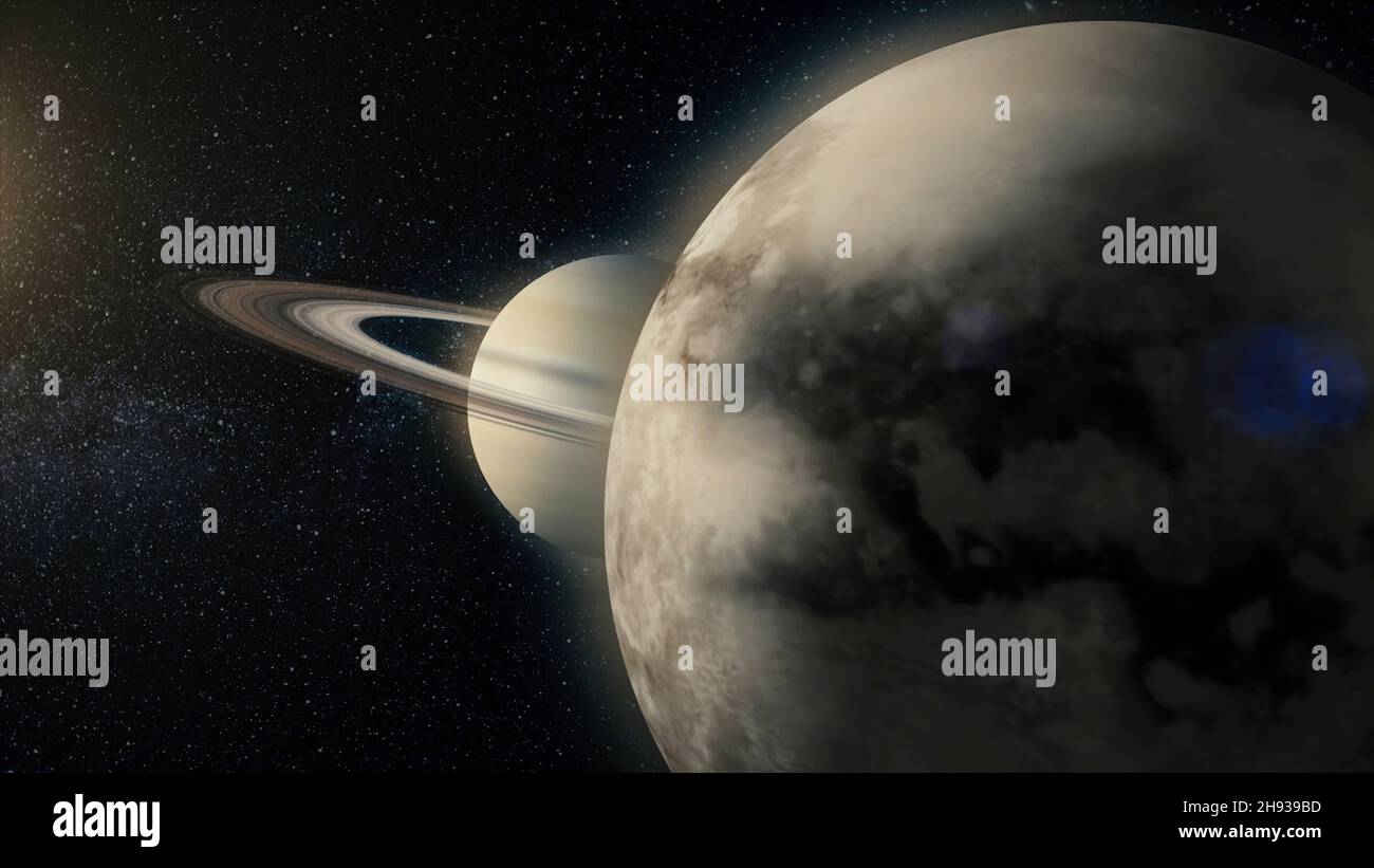Saturn and his ring system. View of Saturn from Titan. Titan Saturn ...