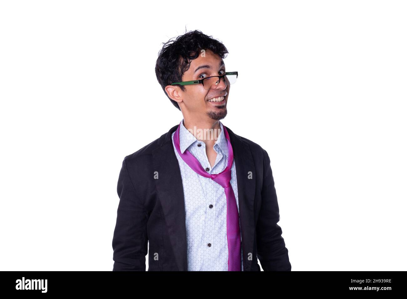 Ambisious businessman making funny and weird faces with desire look ...