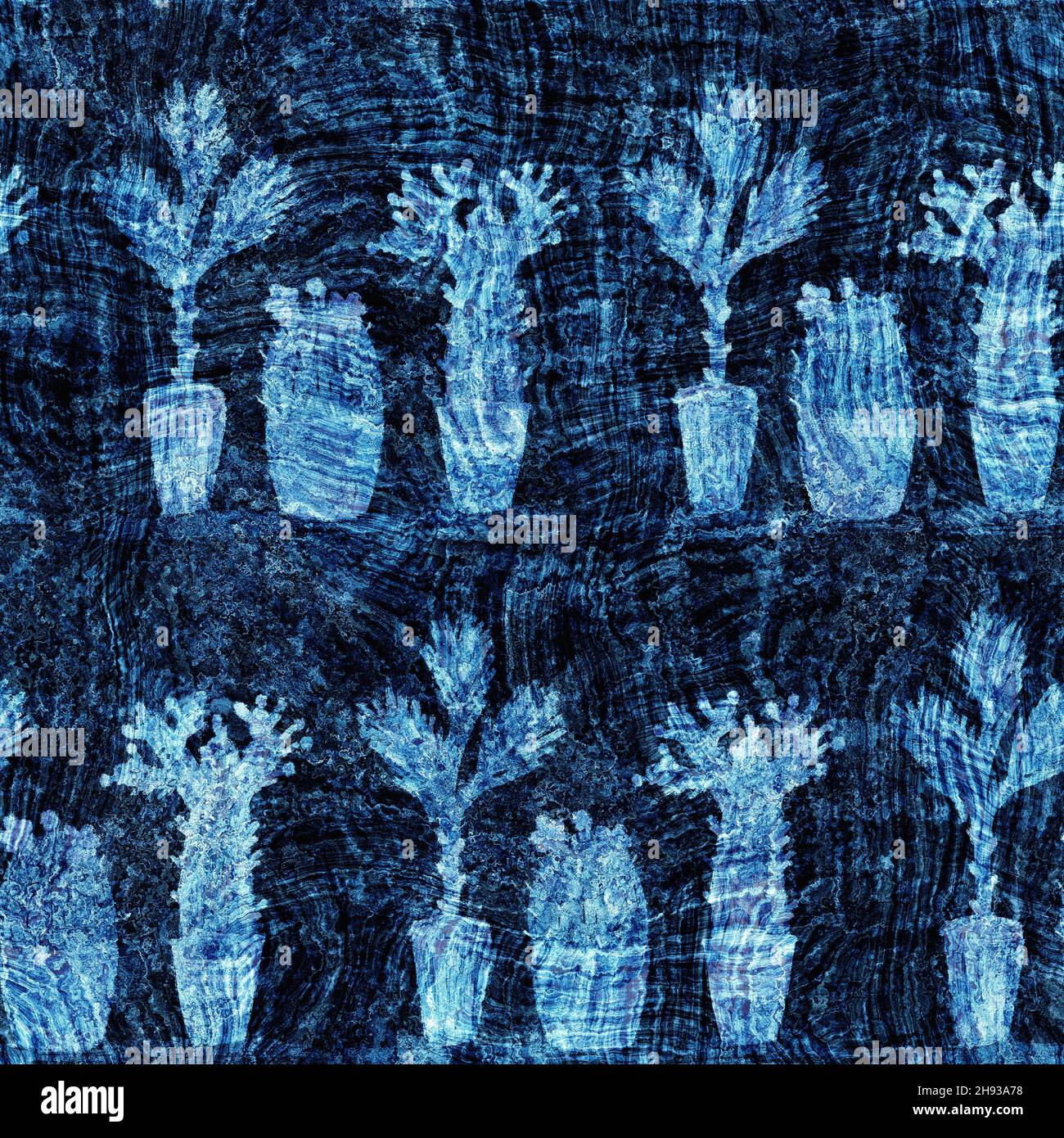 Seamless indigo block print texture on navy blue woven effect ...