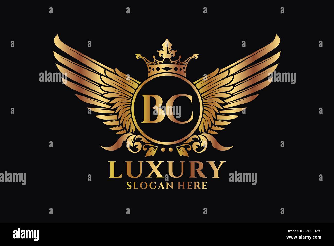 Luxury royal wing Letter BC crest Gold color Logo vector, Victory logo ...