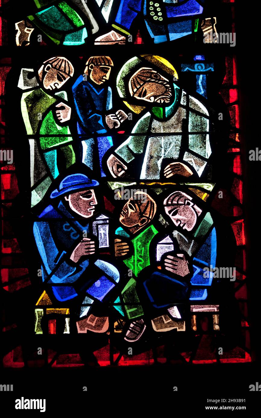 Stained glass window, Saint-Corentin Cathedral, town of Quimper ...