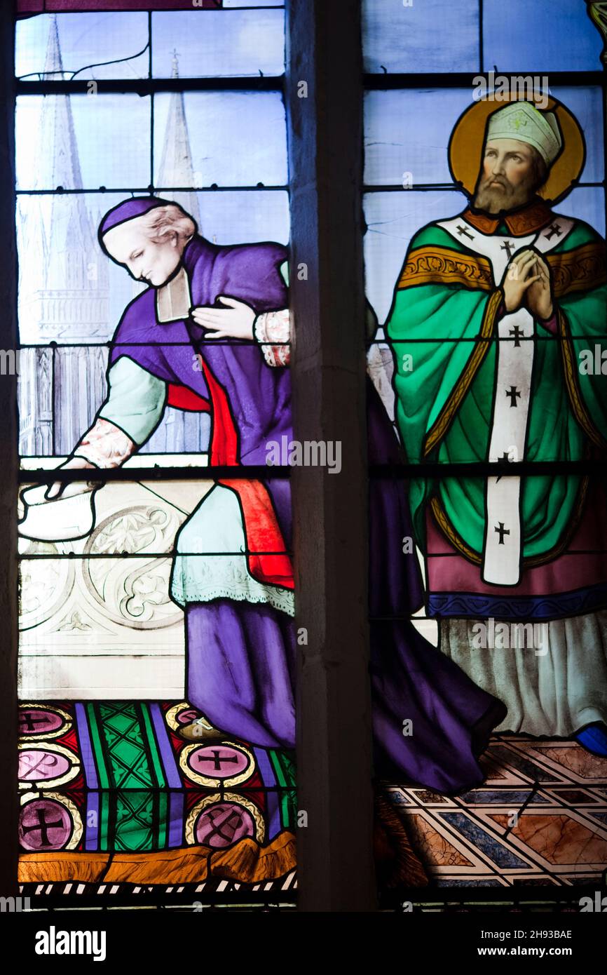 Stained glass window, Saint-Corentin Cathedral, town of Quimper ...