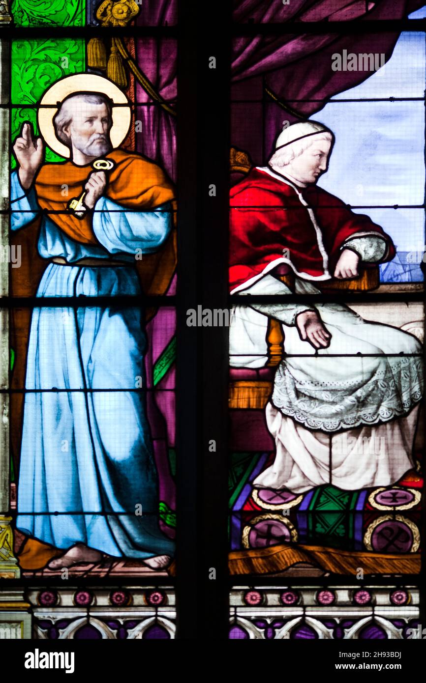 Stained glass window, Saint-Corentin Cathedral, town of Quimper ...