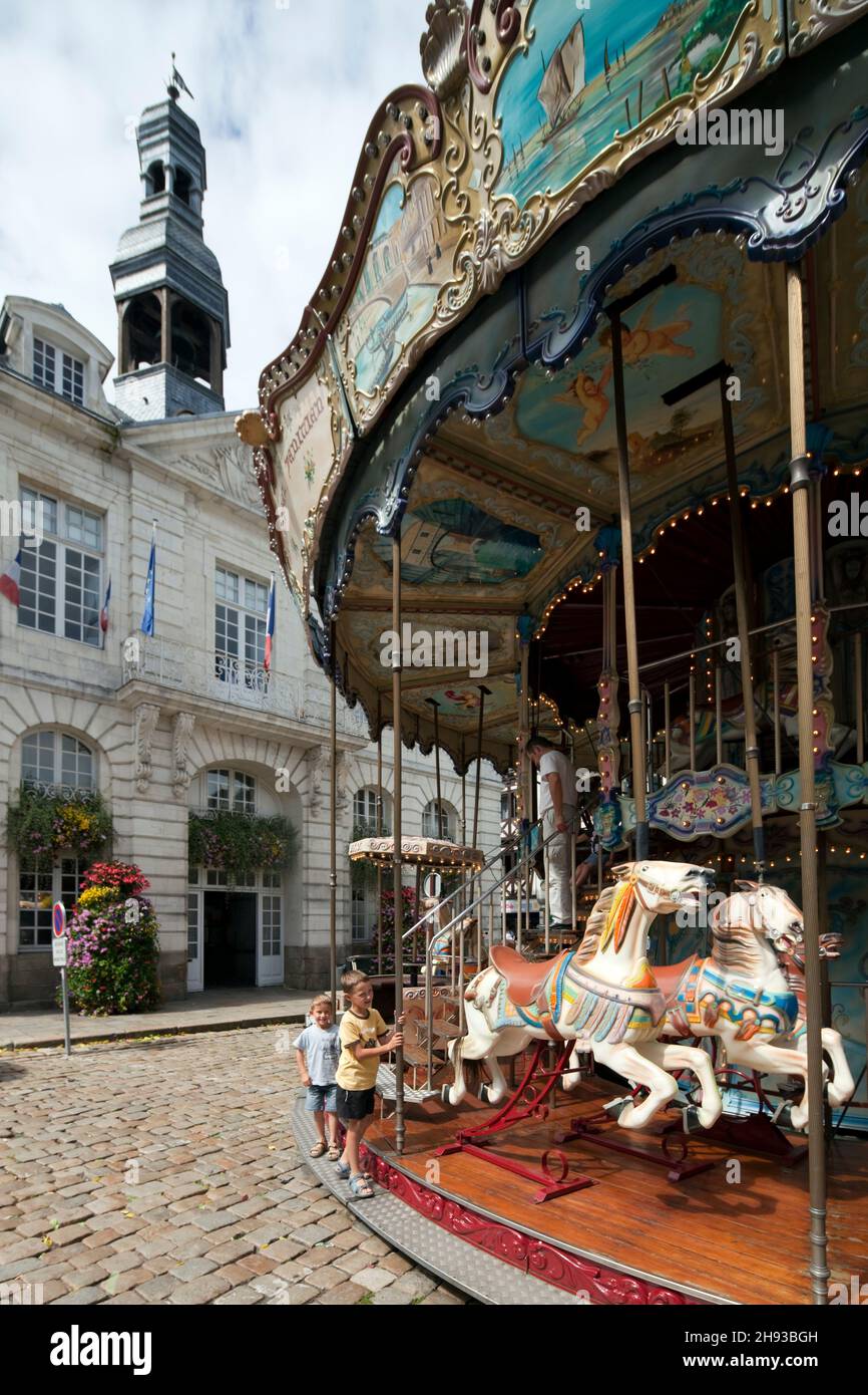 Merry-go-round in front of the City Hall, town of Auray, departement of ...