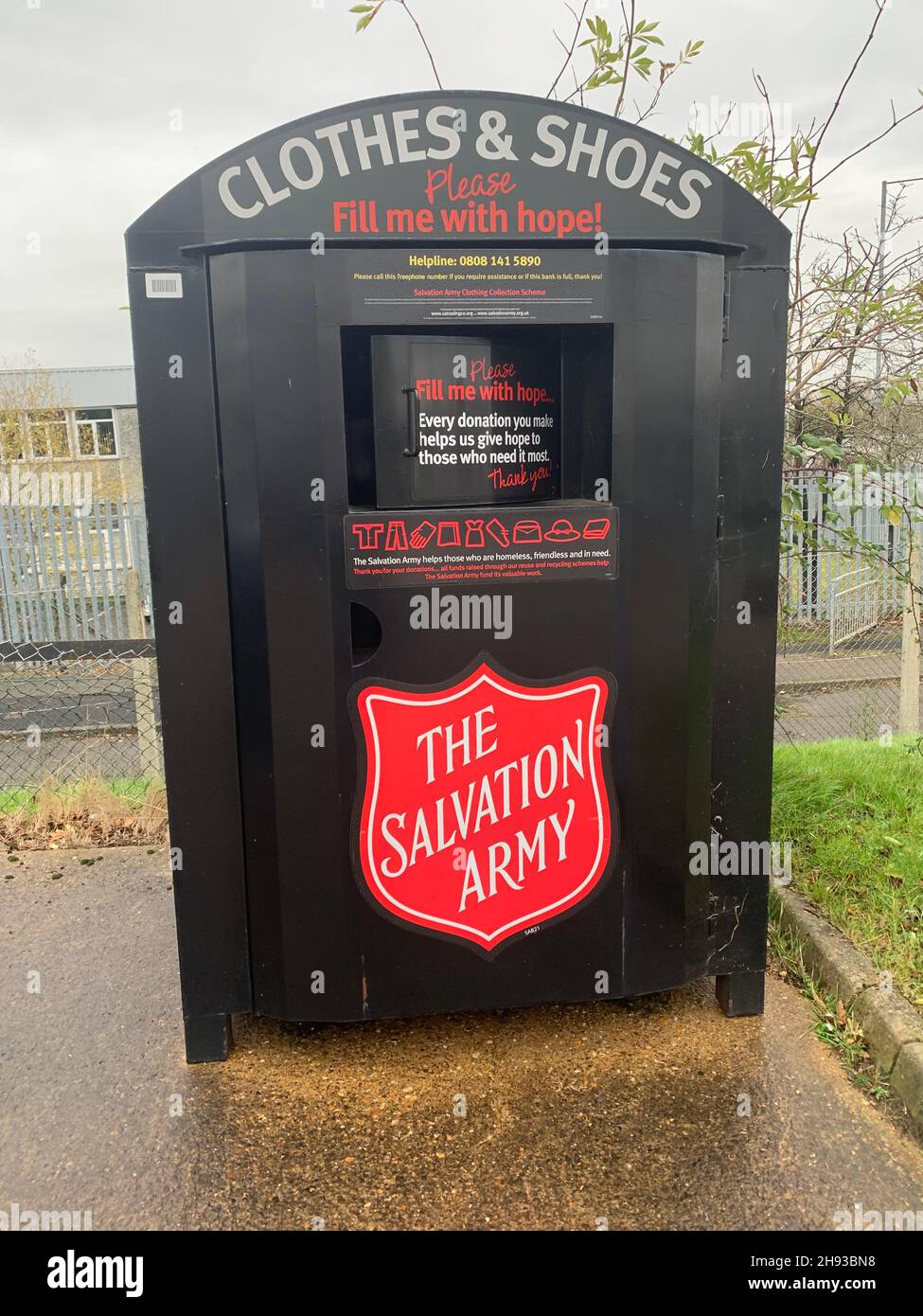 Collection bin at the Salvation army shop Wellingborough ...