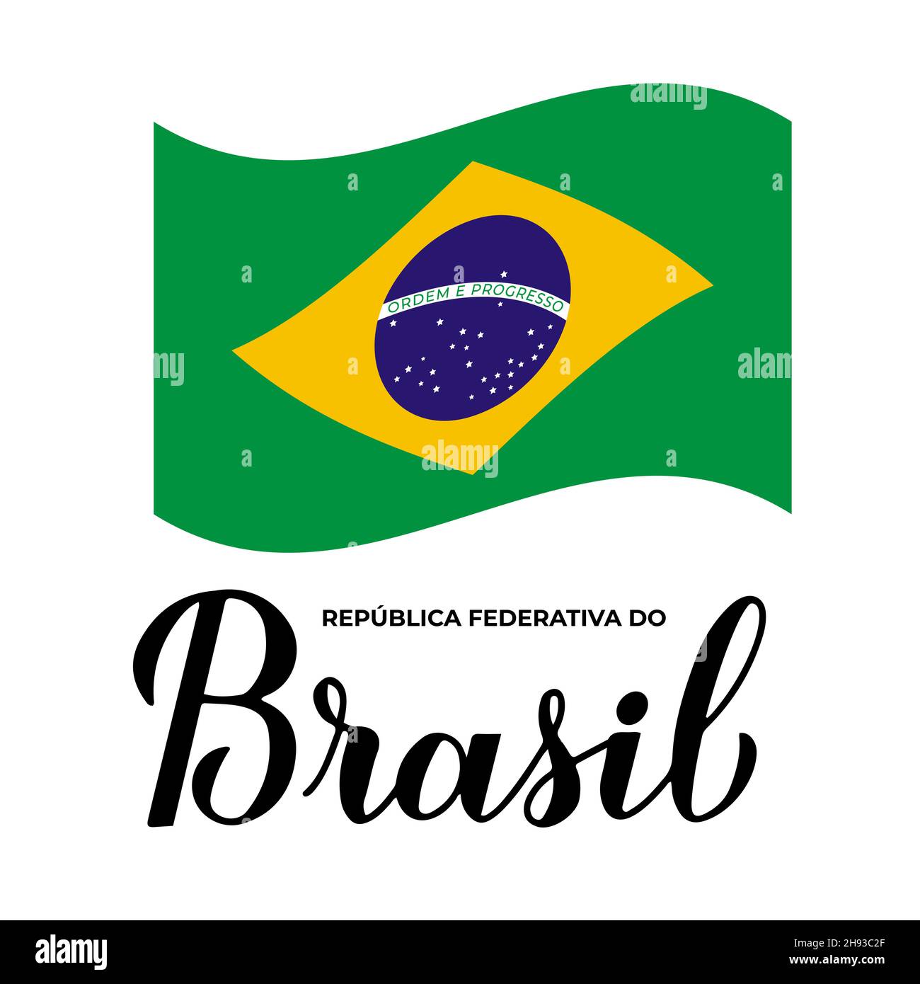 Brazilian flag isolated on white. Federative republic of Brazil ...