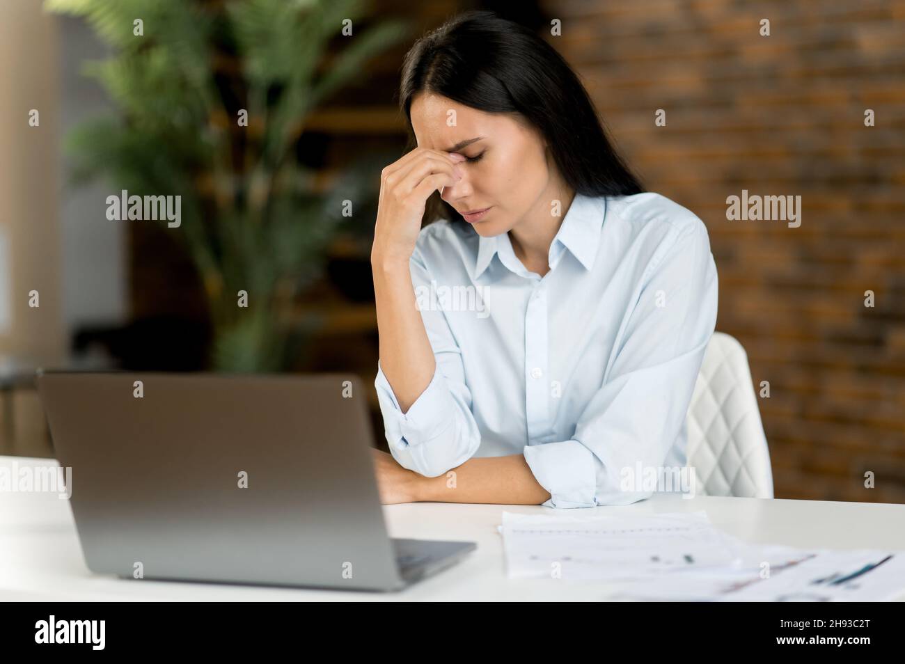 Exhausted caucasian woman, top manager, business owner, secretary ...