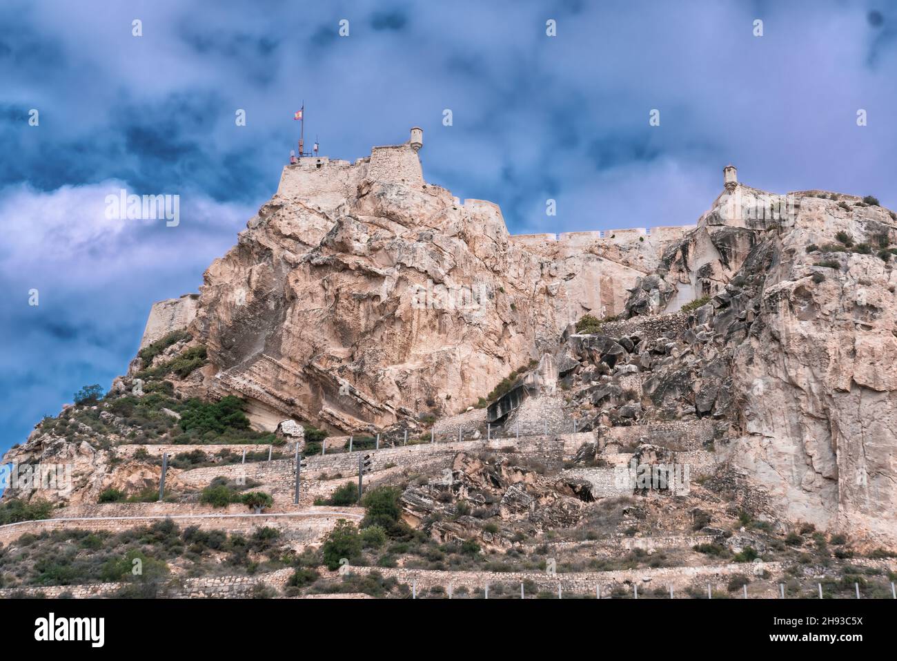 Castle of Santa Barbara, Alicante, Spain, view at landmark from city ...