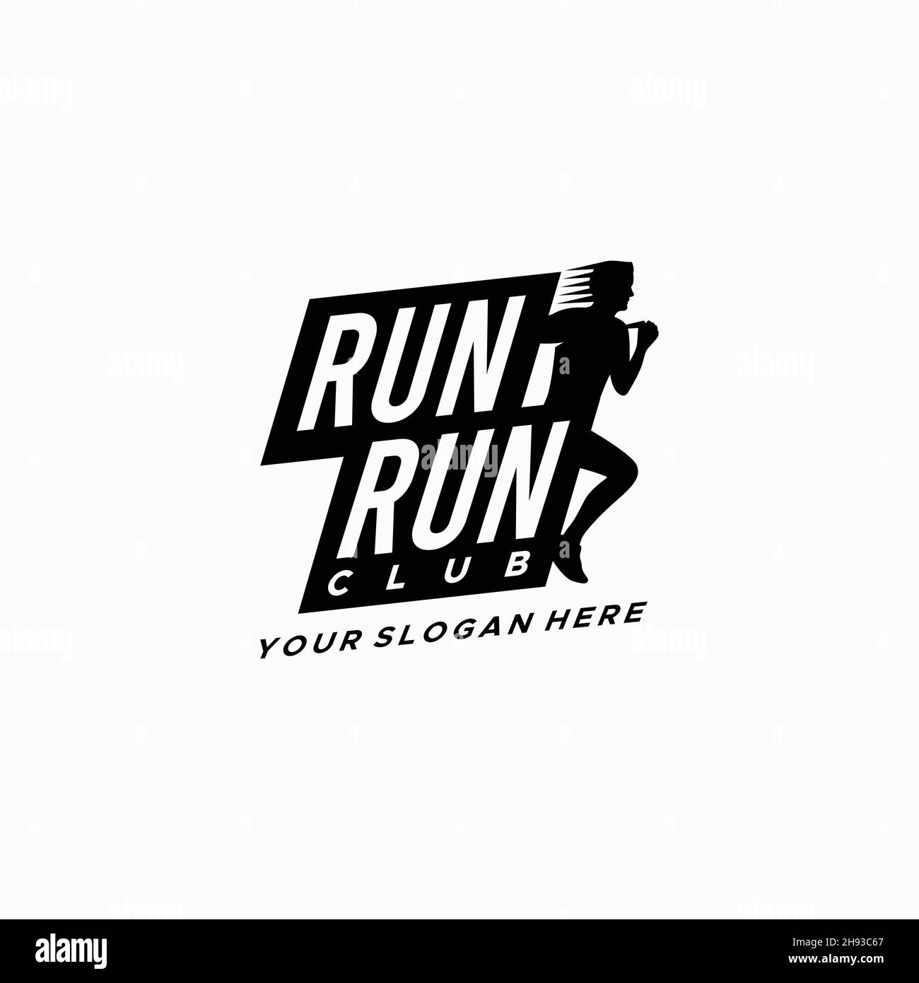 flat RUN RUN CLUB people silhouette logo design Stock Vector Image ...