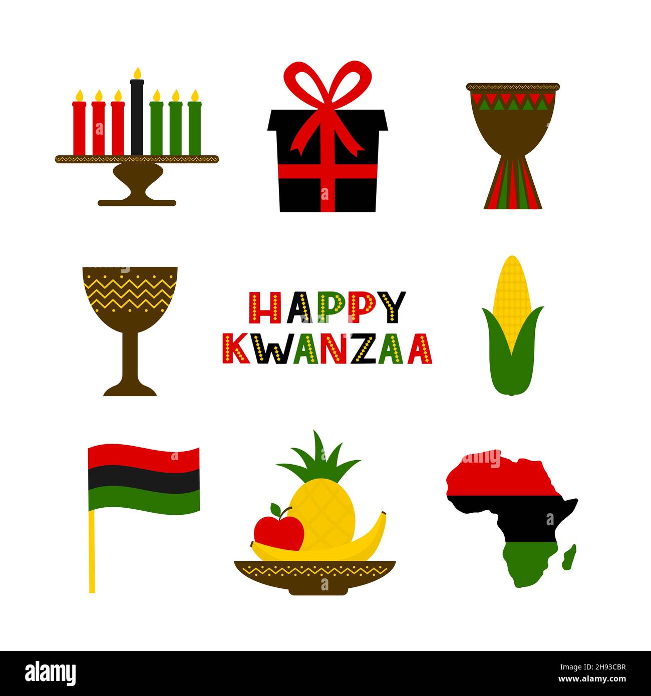 Kwanzaa symbols icon set. African American holiday. Vector elements of ...
