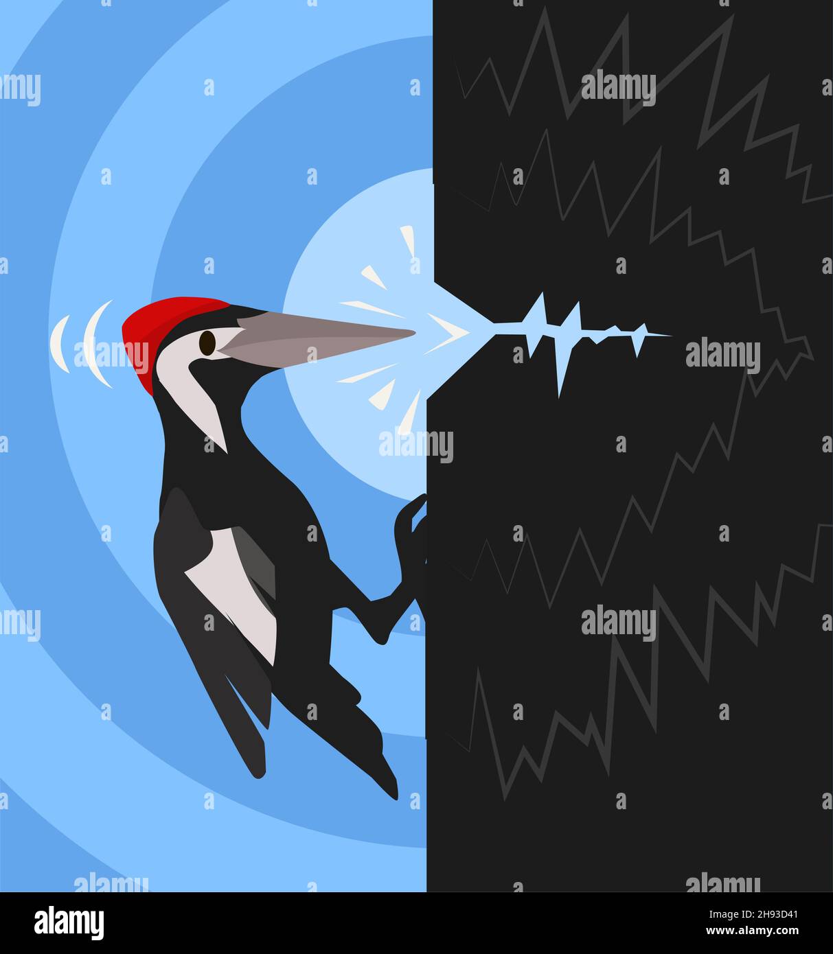 Woodpecker bird perched pecking cartoon color vector illustration ...