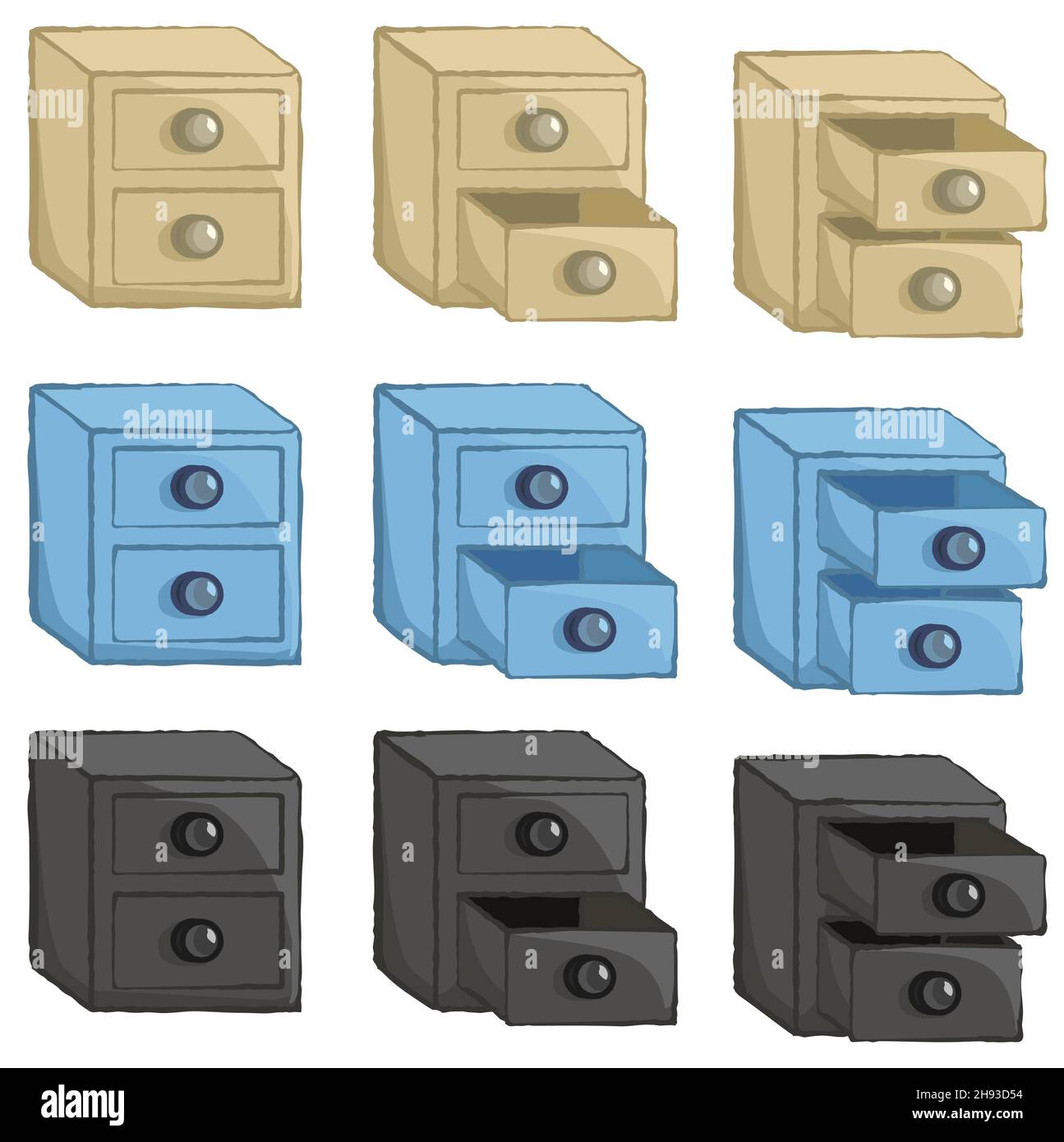 Drawers box furniture icon set selection, color vector illustration ...