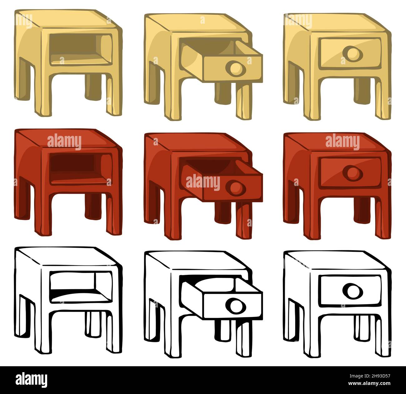 Drawers table furniture icon set selection, color vector illustration ...