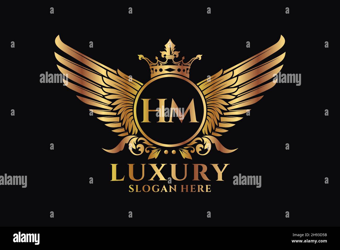 Luxury royal wing Letter HM crest Gold color Logo vector, Victory logo ...