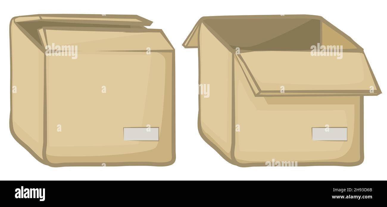 Cardboard shipping box empty and full cartoon design element, isolated ...