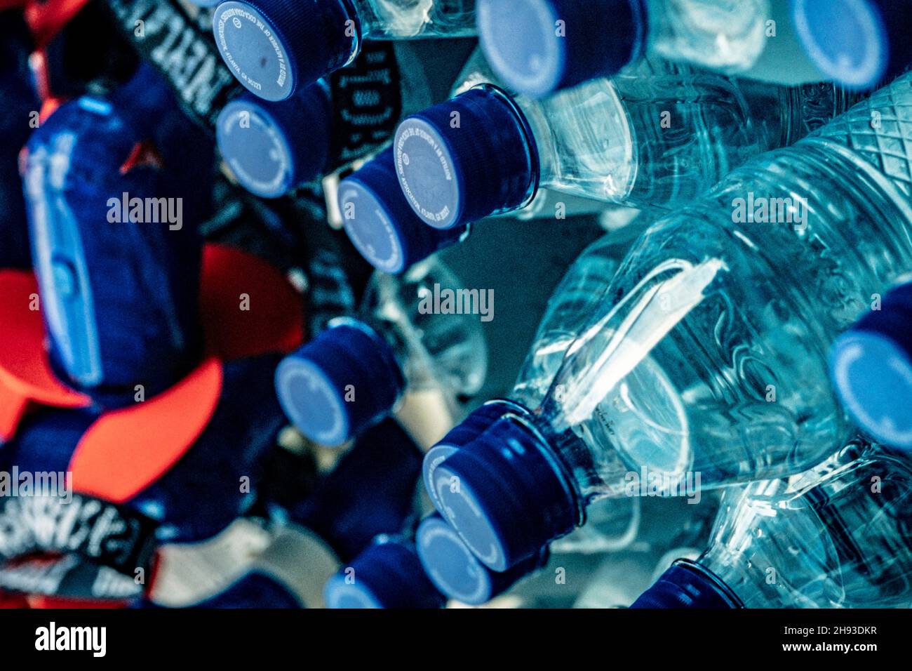 Close up environmental semi-abstract still-life of plastic drinking ...